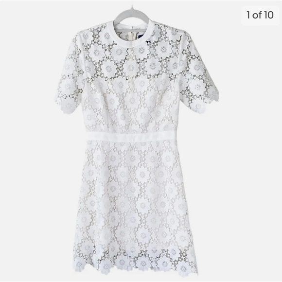 Modcloth | Dresses | Modcloth White Floral Lace Short Sleeve Mini Dress ...